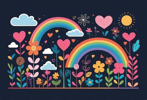 Premium Vector Rainbows And Flowers Are Drawn On A Blackboard
