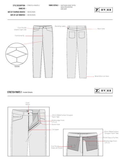 Stretch Pants Tech Pack Details Pdf Seam Sewing Clothing