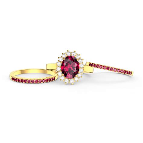 3ct Ruby Oval Lab Grown Diamond Halo 18ct Yellow Gold Engagement Diana