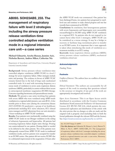 Pdf Ab093 Soh23abs233 The Management Of Respiratory Failure With