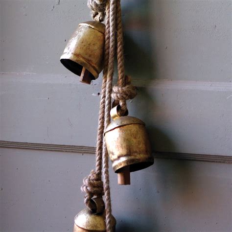 Rustic Iron Hanging Bells With Rope Woodwaves