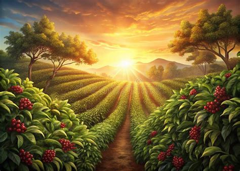 Golden Harvest Awaits Sundrenched Coffee Beans Mature On A Thriving