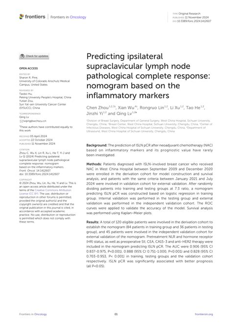 Pdf Predicting Ipsilateral Supraclavicular Lymph Node Pathological