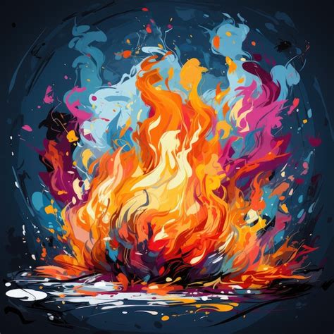 Llama fuego arco iris juguetón ilustración bosquejo collage expresivo obra de arte clipart