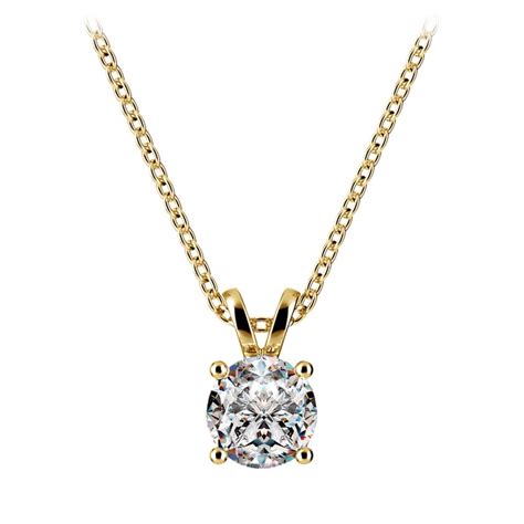 Round Diamond Solitaire Pendant Setting Yellow Gold Necklace