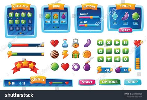 Game Ui Kit Cartoon Gaming Interface Stock Vector Royalty Free