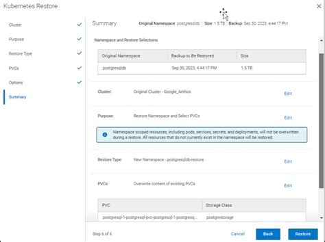 Restoring The Namespaces And PVCs On A GDC Virtual Cluster Google Distributed Cloud Virtual
