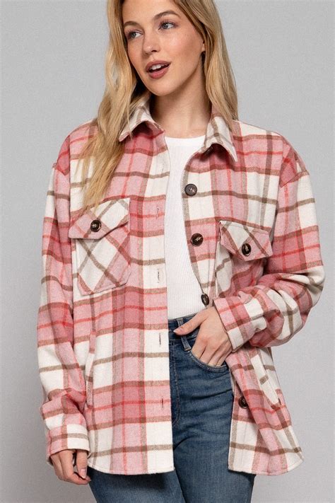 Long Slv Wool Blend Plaid Jacket