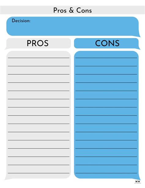 Pros And Cons List Templates 18 Printables Printabulk