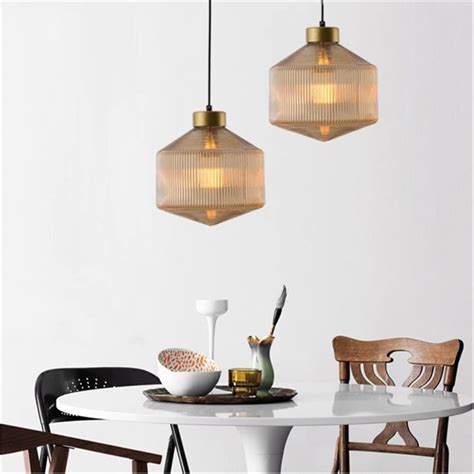 Modern Diamond Glass Pendant Light Ribbed Lamp Ping Lighting