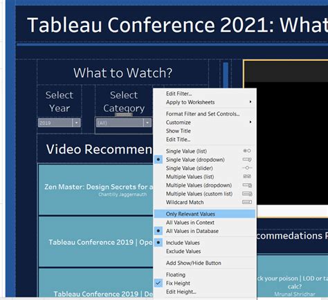 tableau how to show only relevant values filter the data school