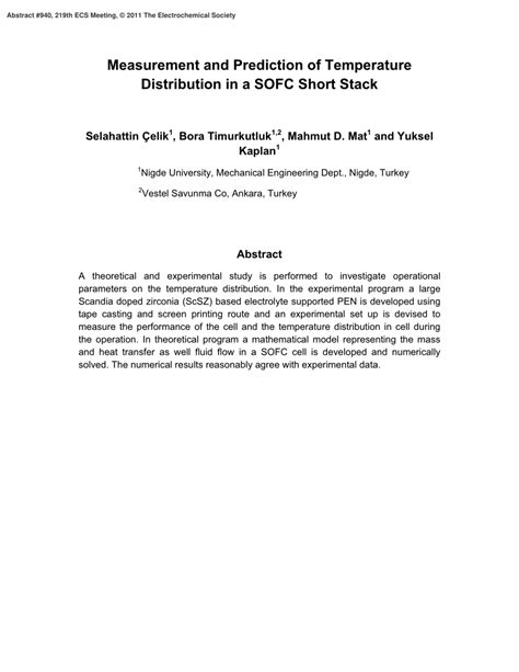 Pdf Measurement And Prediction Of Temperature Distribution In A Sofc