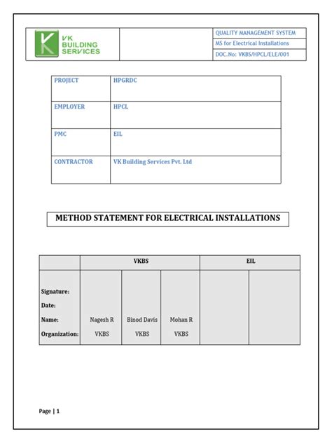 Hpcl Electrical Method Statement Pdf Electrical Wiring Electrical Conductor