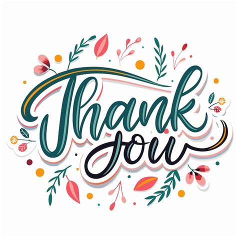 Thank You Floral Hand Lettering With Flowers Premium Ai Generated Vector