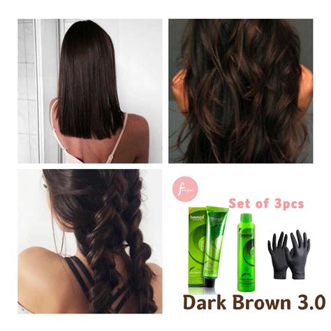 Bremod Permanent Hair Color Set 30 Dark Brown With Oxidnat Bleach Set Hair Dye Shopee