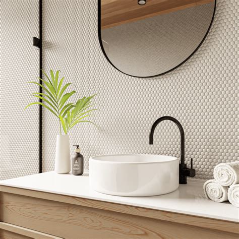 Penny Round Ceramic Glossy Tile Texture White Poliigon