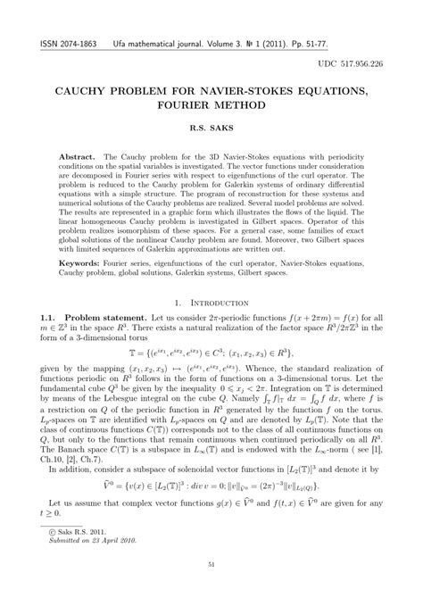 Pdf Cauchy Problem For Navier Stokes Equations Fourier Method