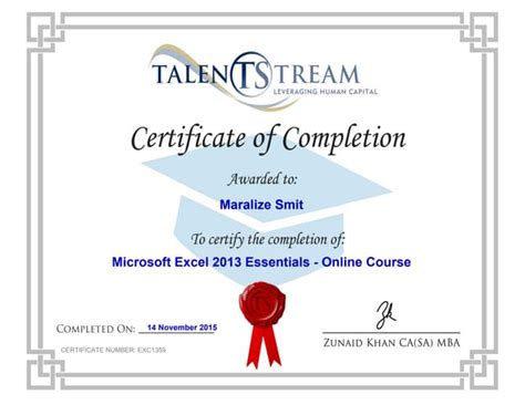 Excel Certificate Pdf