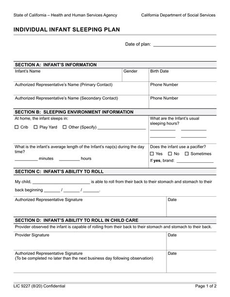 Lic 9227 Individual Infant Sleeping Plan