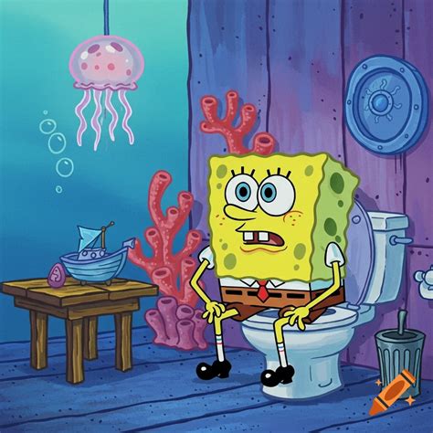 Spongebob Squarepants Sits On A Toilet In A Pineapple Themed Underwater