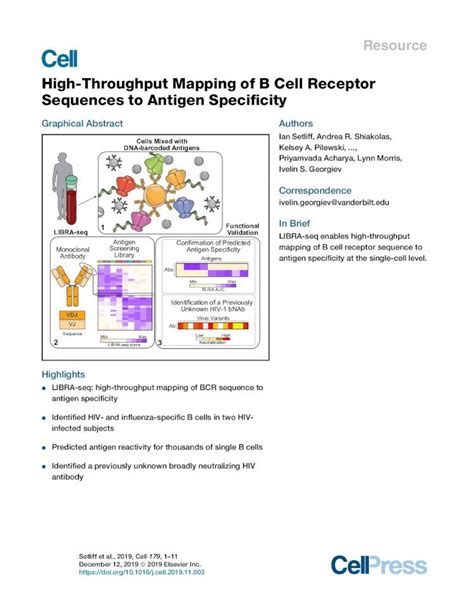 Pdf High Throughput Mapping Of B Cell Receptor Sequences To