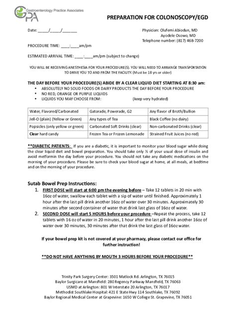 Fillable Online Colonoscopy Prep Instructions Sutab Pages Fax Email
