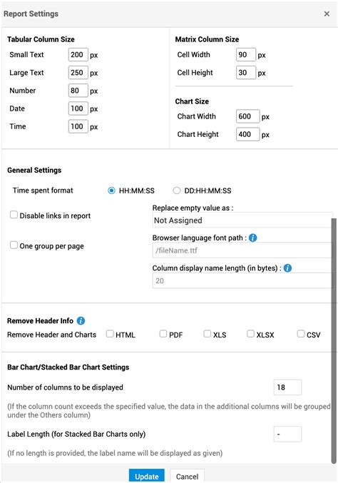 Custom Settings Report Settings