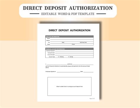 Direct Deposit Authorization Form Editable And Printable Word And