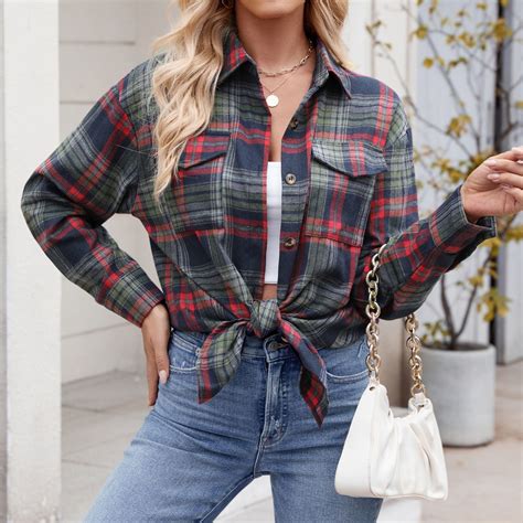 Aloohaidyvio Plaid Flannel Shirts For Womenwomens Classic Fit Long