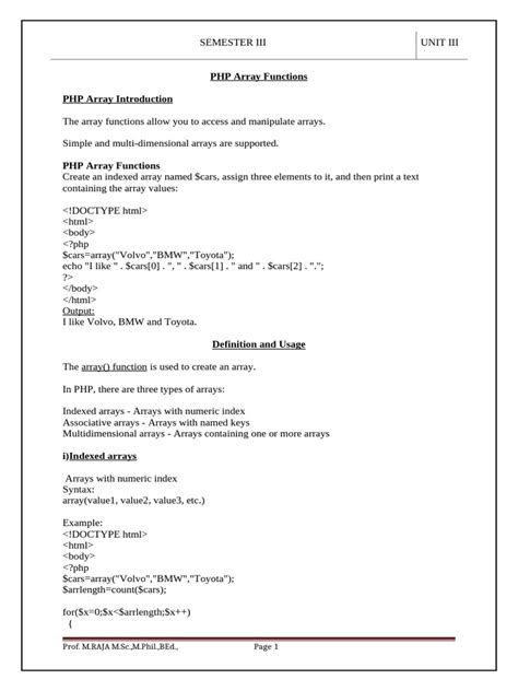 Php Array And Date Functions Guide Pdf Php Parameter Computer