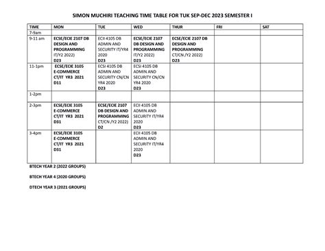 Simon Muchiri Teaching Timetable Sep Dec 2023 Simon Muchiri Teaching