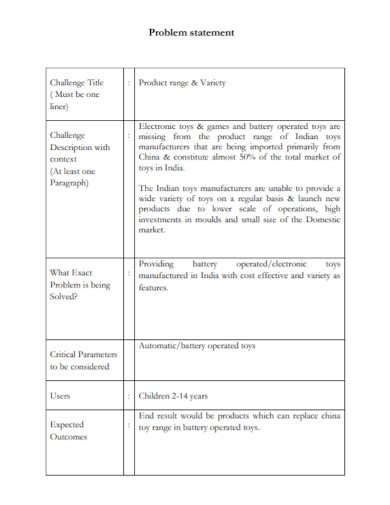 Free 8 Product Problem Statement Samples Management Design