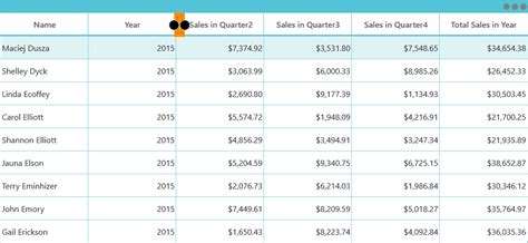 Interactive Features In Uwp Datagrid Control Syncfusion®