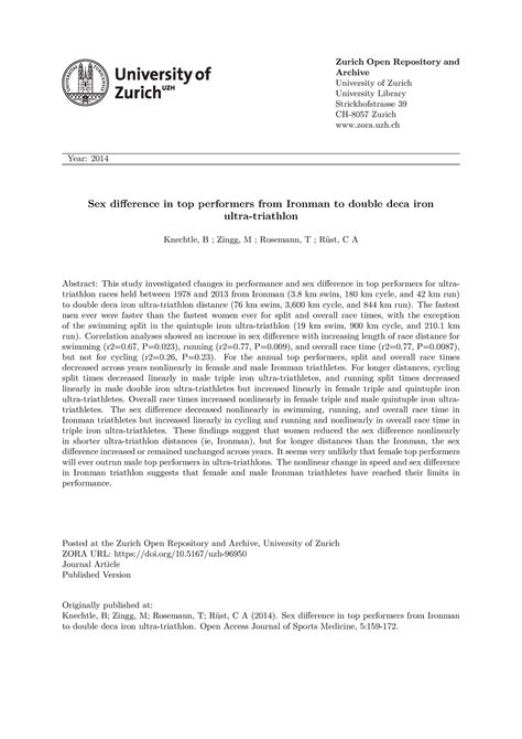 Knechtle Sex Difference In Top Performers From Ironman Zurich Open Repository And Archive