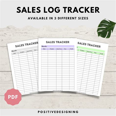 Sales Log Printable Sale Profits Tracker Sale Recorder Orders Log