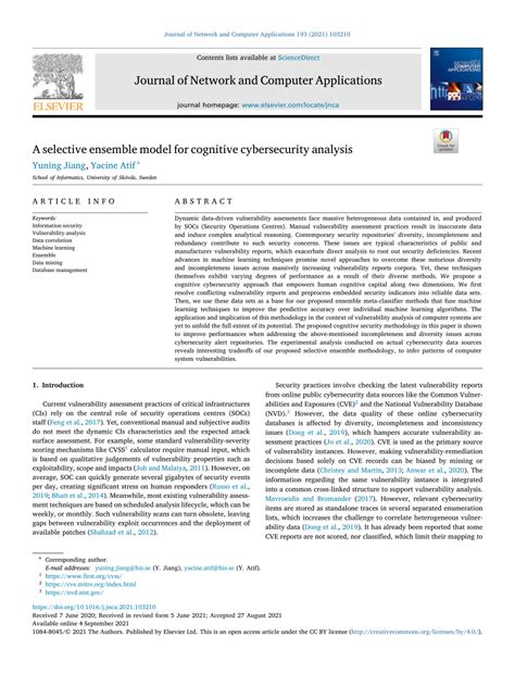 Pdf A Selective Ensemble Model For Cognitive Cybersecurity Analysis