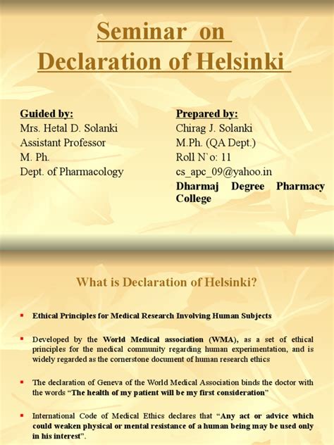 Seminar On Declaration Of Helsinki Guided By Prepared By Pdf
