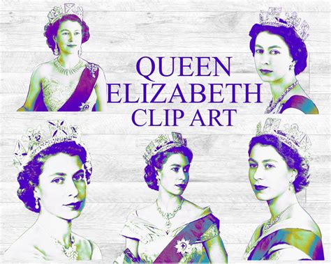Queen Elizabeth Pop Art Clip Art Four Colors Digital Png Files Etsy