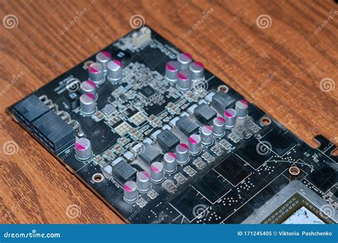 Part Of Disassembled Graphics Card For Computer On Wooden Surface Stock Image Image Of Card