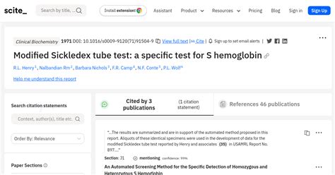 Modified Sickledex Tube Test A Specific Test For S Hemoglobin Scite