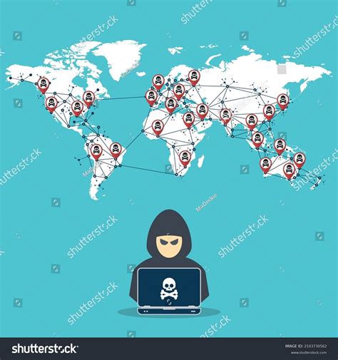 Hacker Laptop Computer Stealing Confidential Data Stock Vector Royalty Free 2103730562