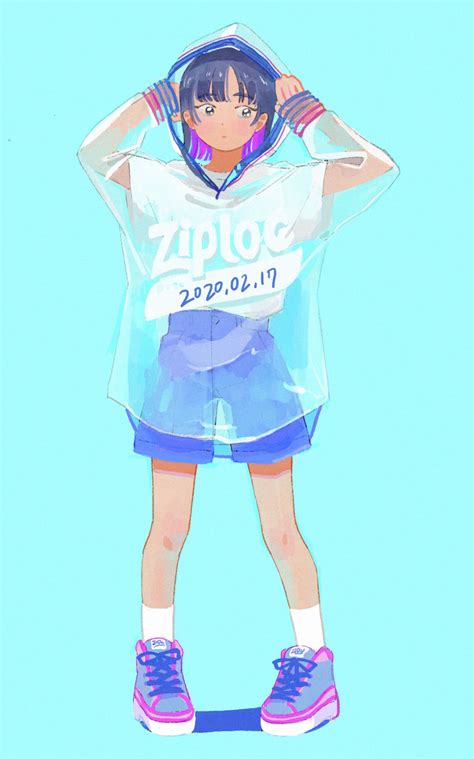 Safebooru 1girl 2020 Absurdres Blue Background Blue Shorts Dated Full