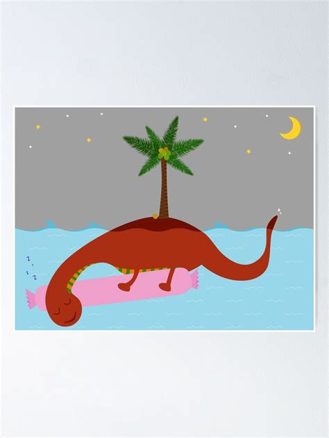 Cute Smiling Loch Ness Monster Cartoon Sleeping Nessie Under Water