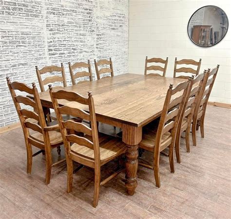 8 L X 60 W Red Oak Husky Dining Table And 8 Maine Ladder Back Chairs