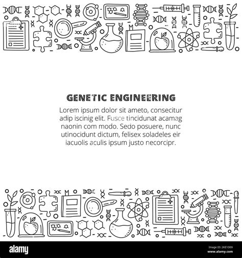 Poster With Lettering And Doodle Outline Genetic Engineering Icons Including Dna Microscope