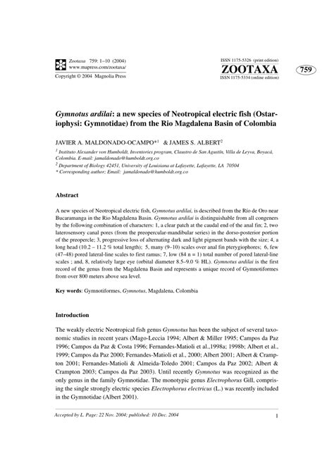 Pdf Gymnotus Ardilai A New Species Of Neotropical Electric Fish