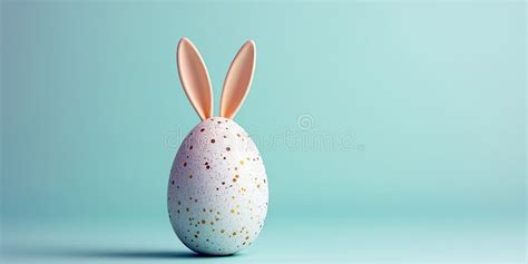 Speckled Easter Egg With Soft Pink Bunny Ears On Pastel Turquoise