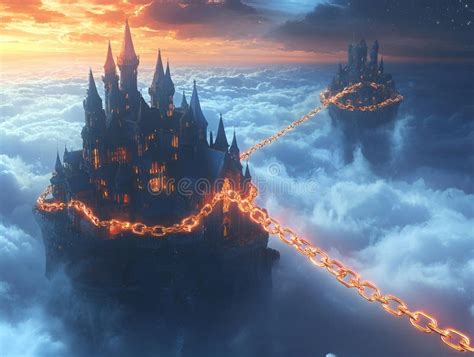Fiery Castle On Clouds Chains Of Fire Dramatic Sunset Floating