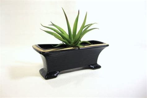 Mid Century Planter Long Rippled Glazed Black By Modernthrowback Mid Century Planter Mid