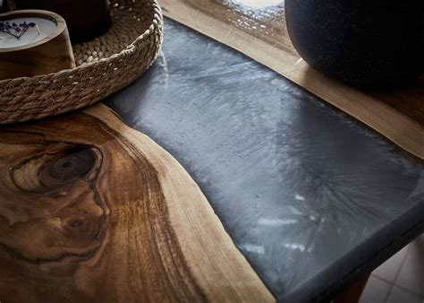 Stół Z żywicą Jasnoszara Fala Flow Form